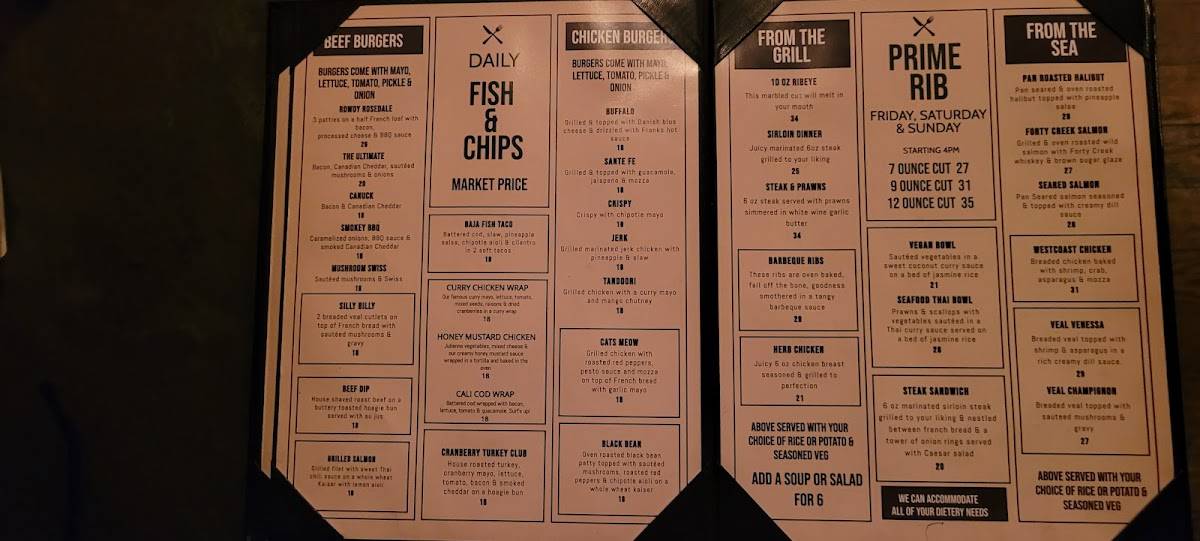 Menu at Wildcat Grill steakhouse, Chilliwack, Yale Rd