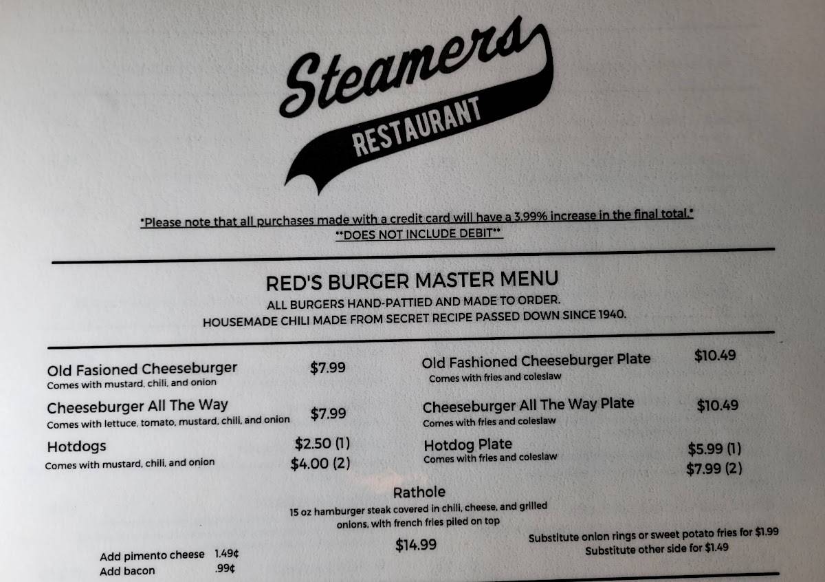 Menu at Steamer's Restaurant & Catering, Clinton