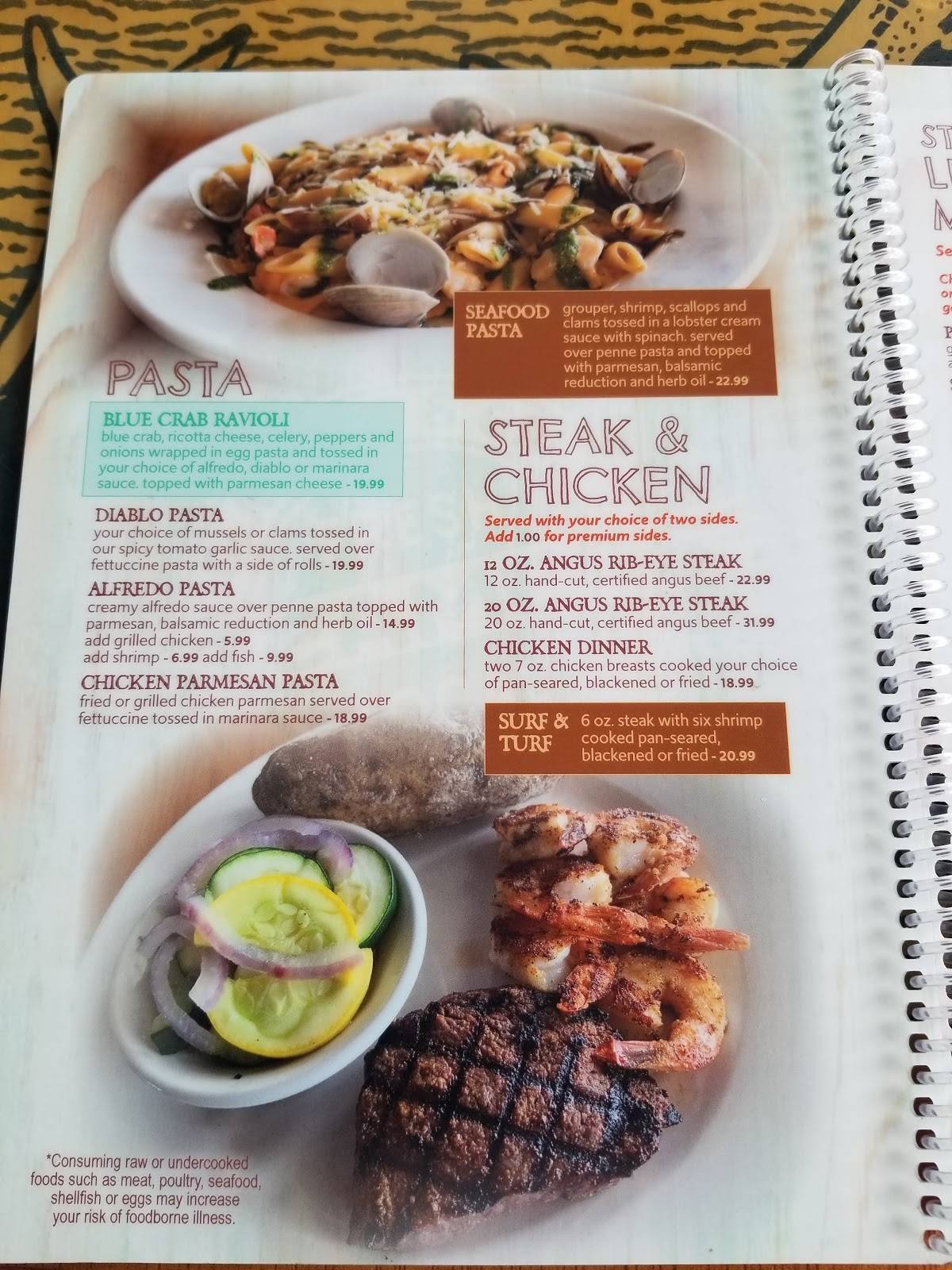 Menu at Steamers restaurant, Cedar Key, 420 Dock St