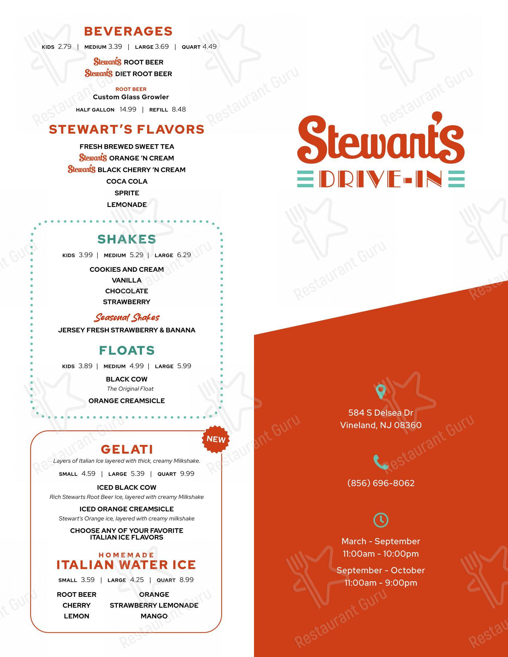 Menu at Stewart's Drive-In restaurant, Vineland