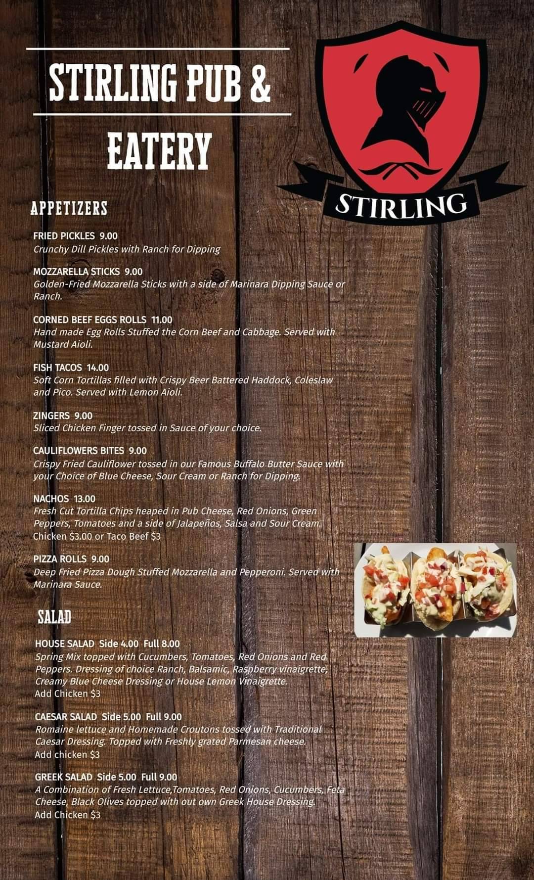 Menu at Stirling Niagara Pub & Eatery, Niagara Falls