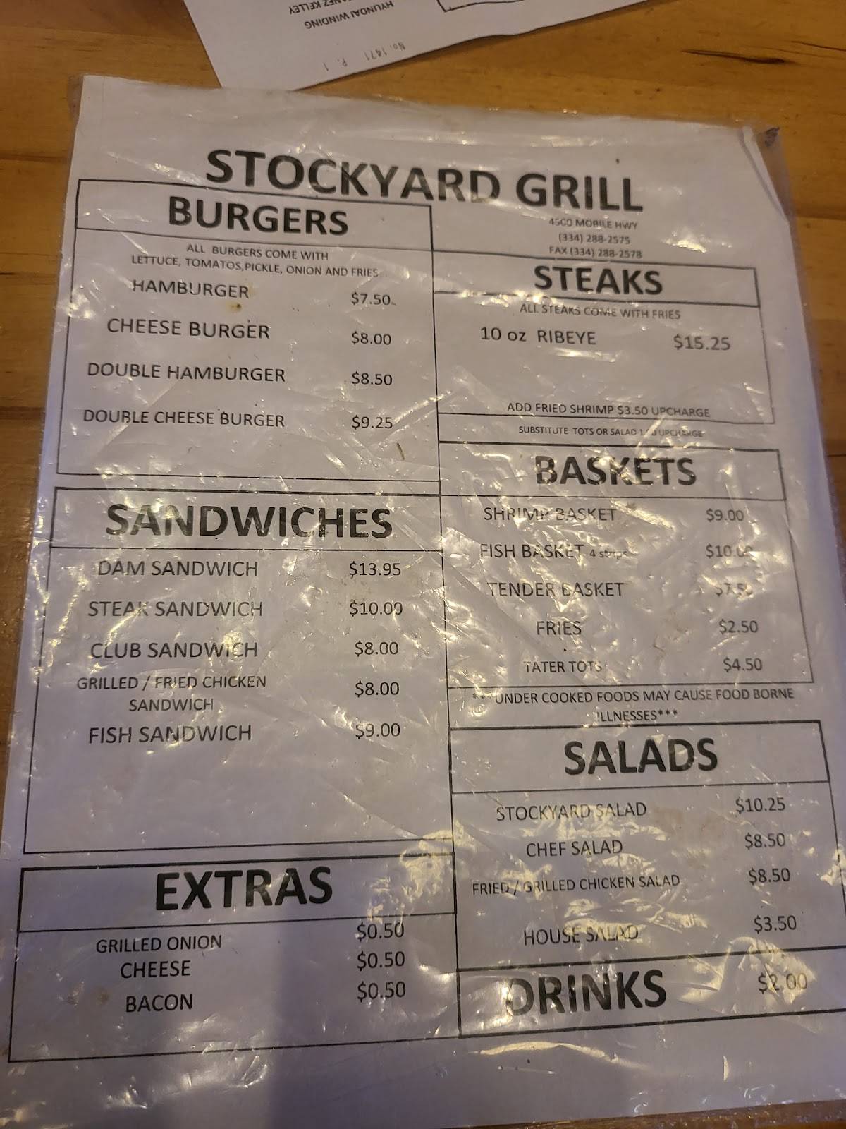 Menu at Stockyard Grill restaurant, Montgomery