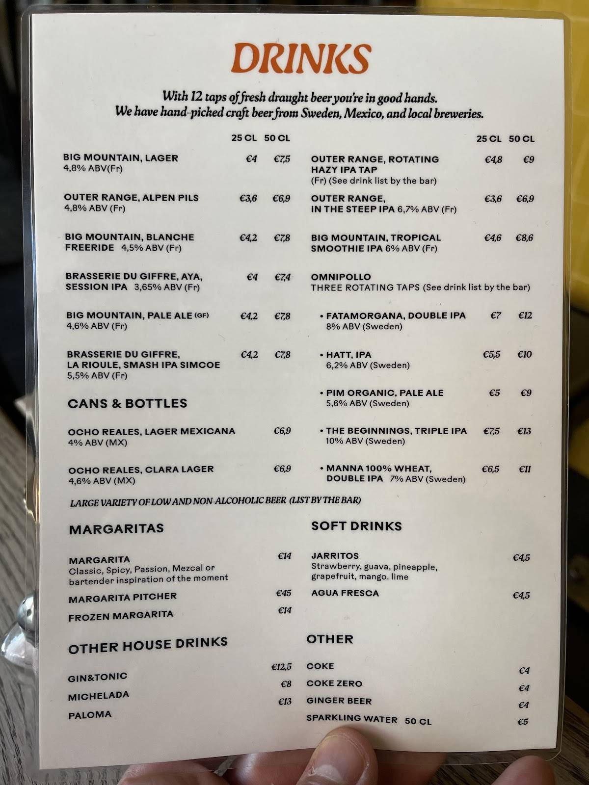 Menu at Stories Craft Beer & Tasty Tacos pub & bar, Chamonix