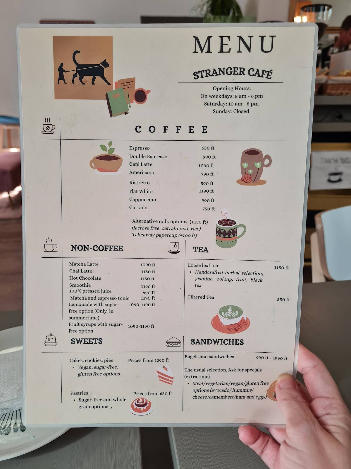 Menu at Stranger Café pub & bar, Budapest