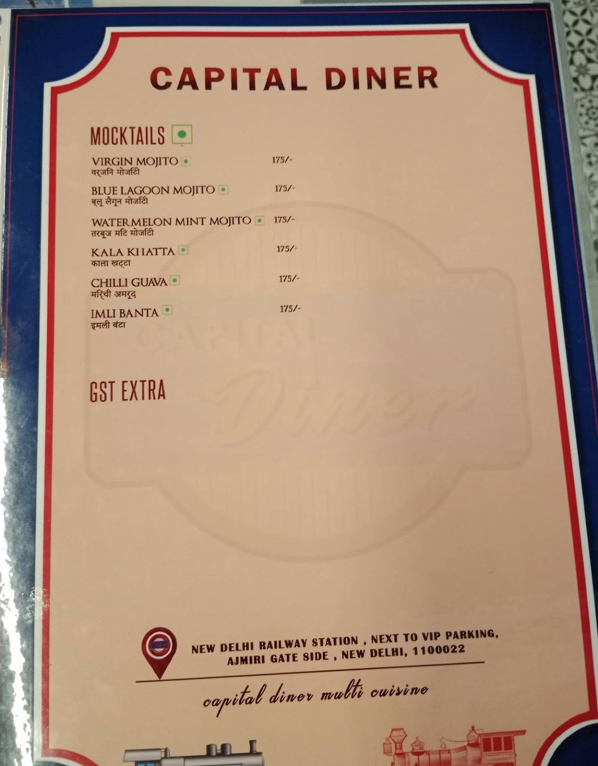 Menu at CAPITAL DINER, New Delhi