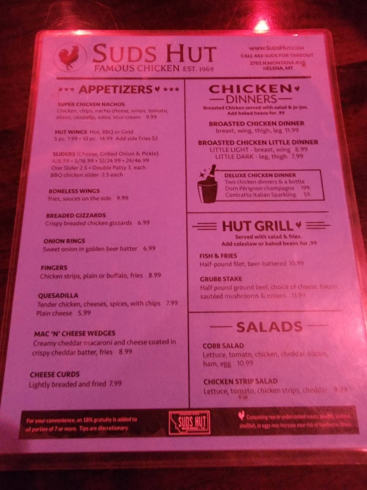 Menu at Suds Hut pub & bar, Helena