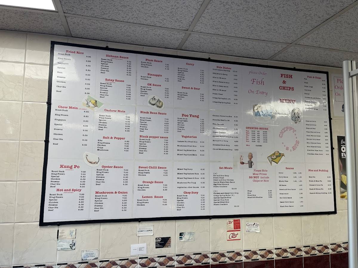 Menu at Sue's Chinese and Fish And Chips fast food, Clitheroe