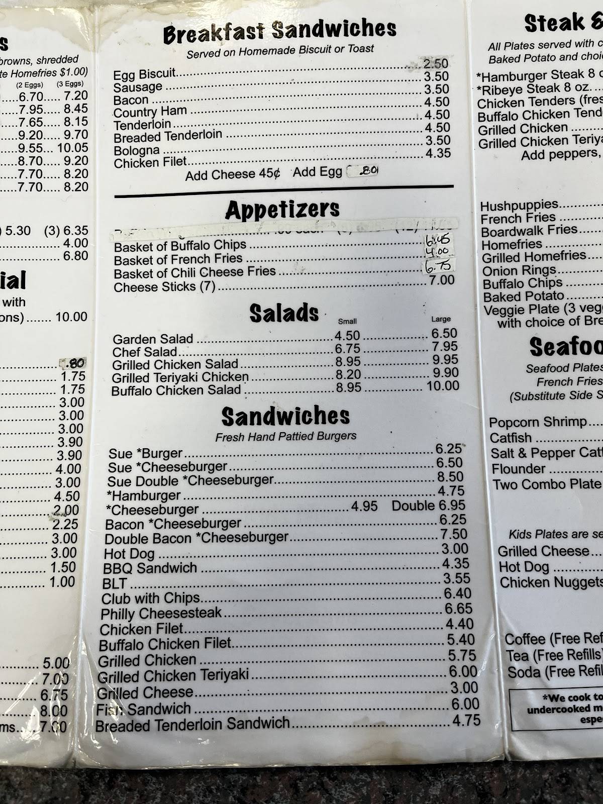 Menu at Sue's Kitchen restaurant, Dobson, 709 S Main St