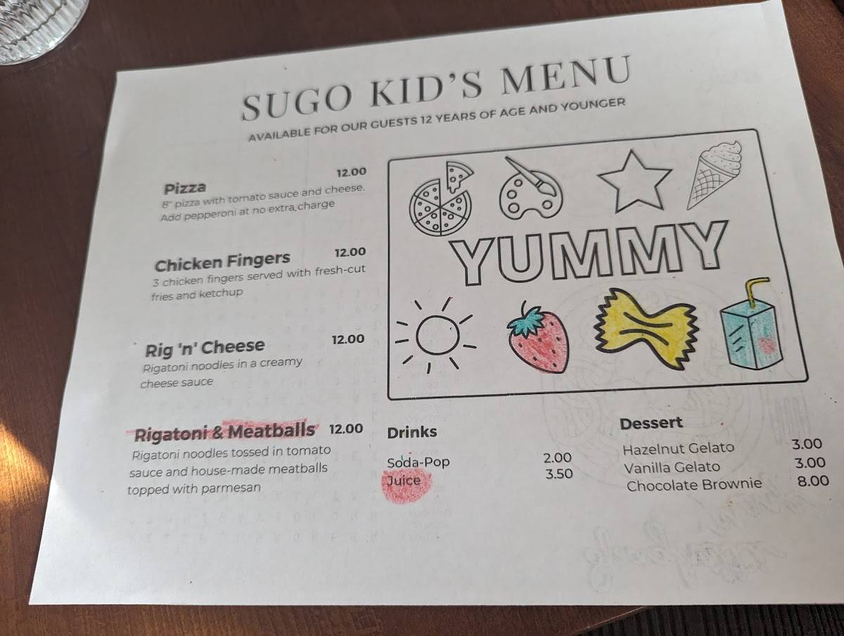Menu at Sugo on Surrey restaurant, Guelph