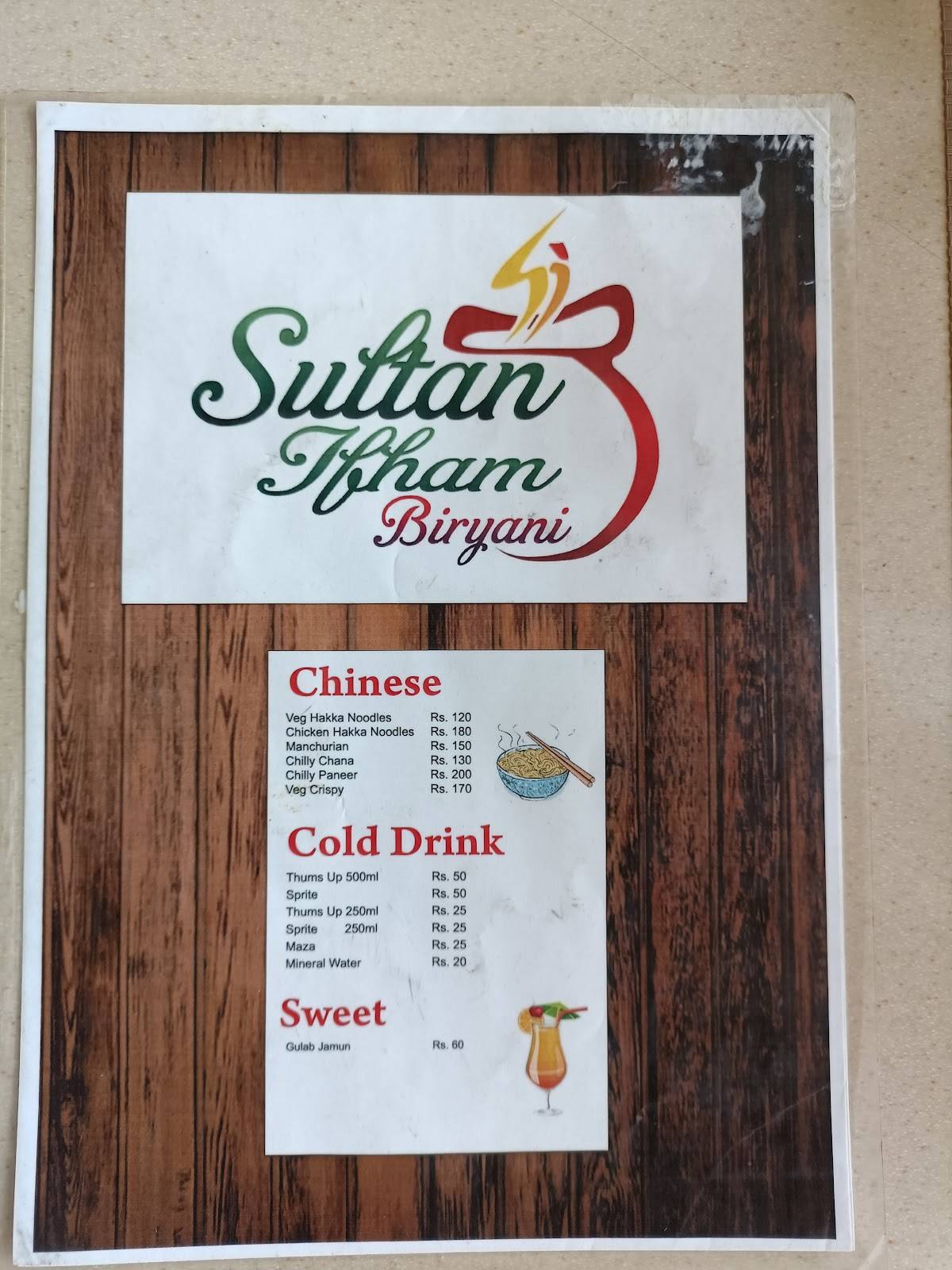 Menu at Hotel Sultan, Balharshah