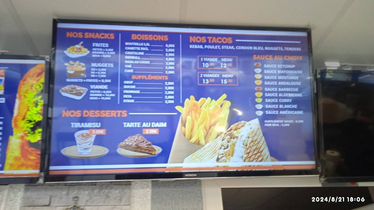 Menu au Sultan Kebab restaurant, Thaon-les-Vosges