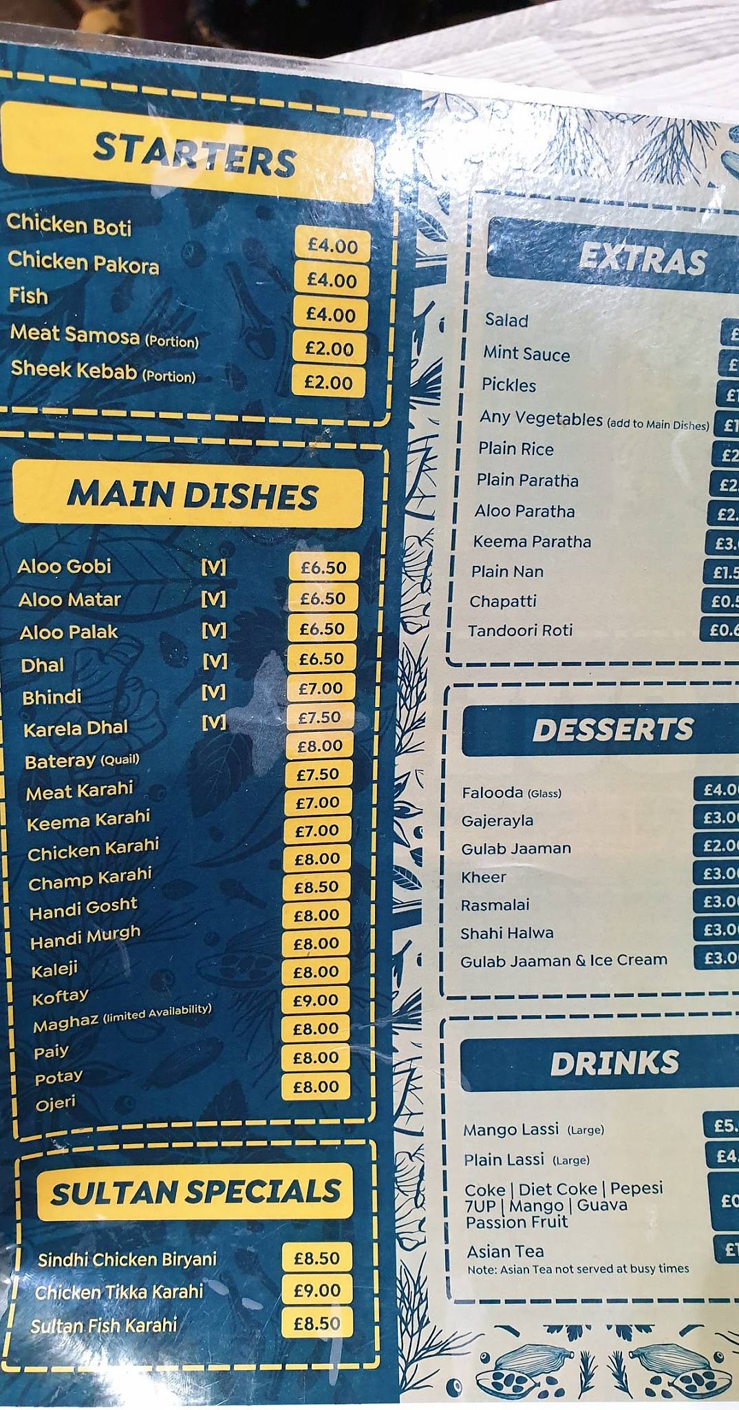 Menu at Sultans Restaurant, Bradford