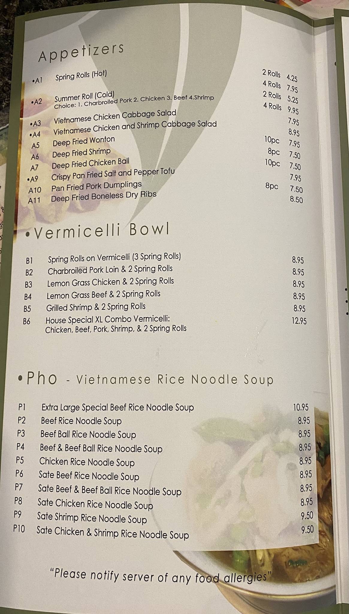 Menu at Summer Roll Restaurant, Saskatoon