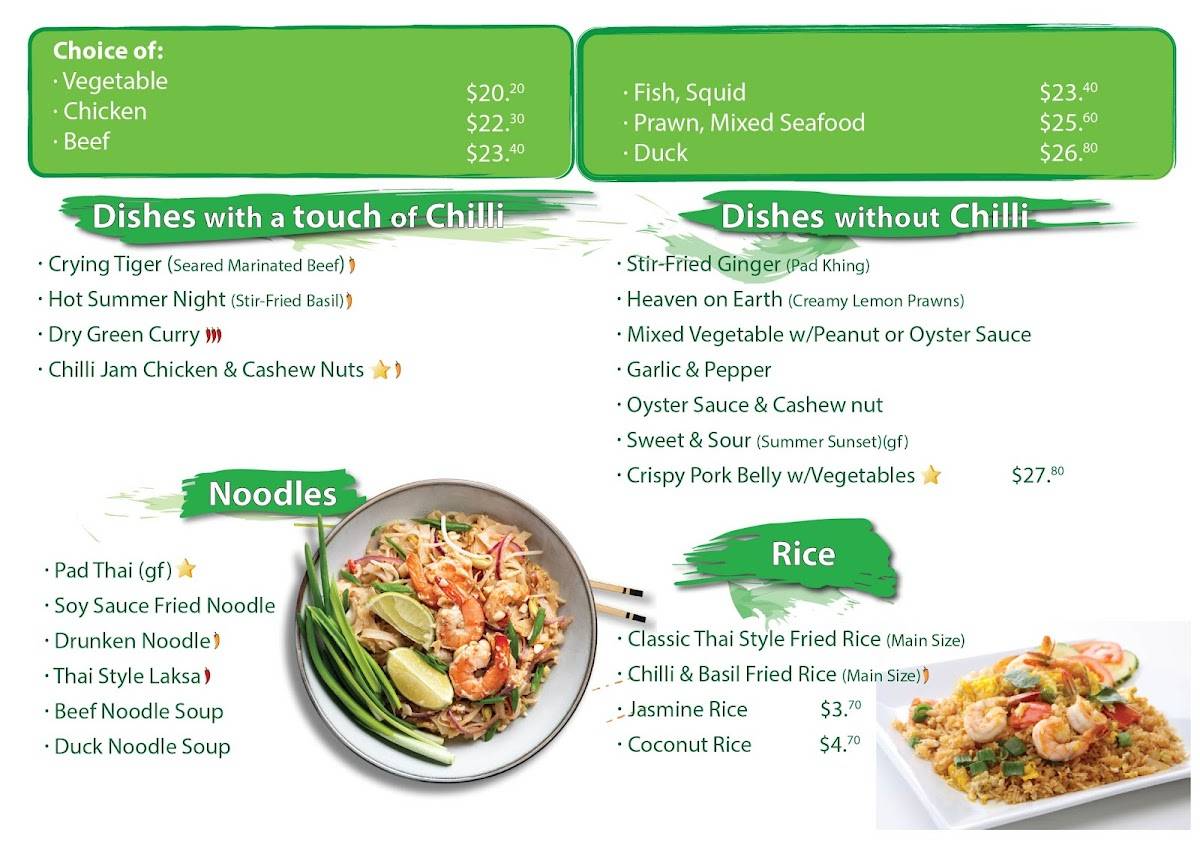 Menu at Summerie's Thai - Idalia restaurant, Idalia, 12-18 Village Dr