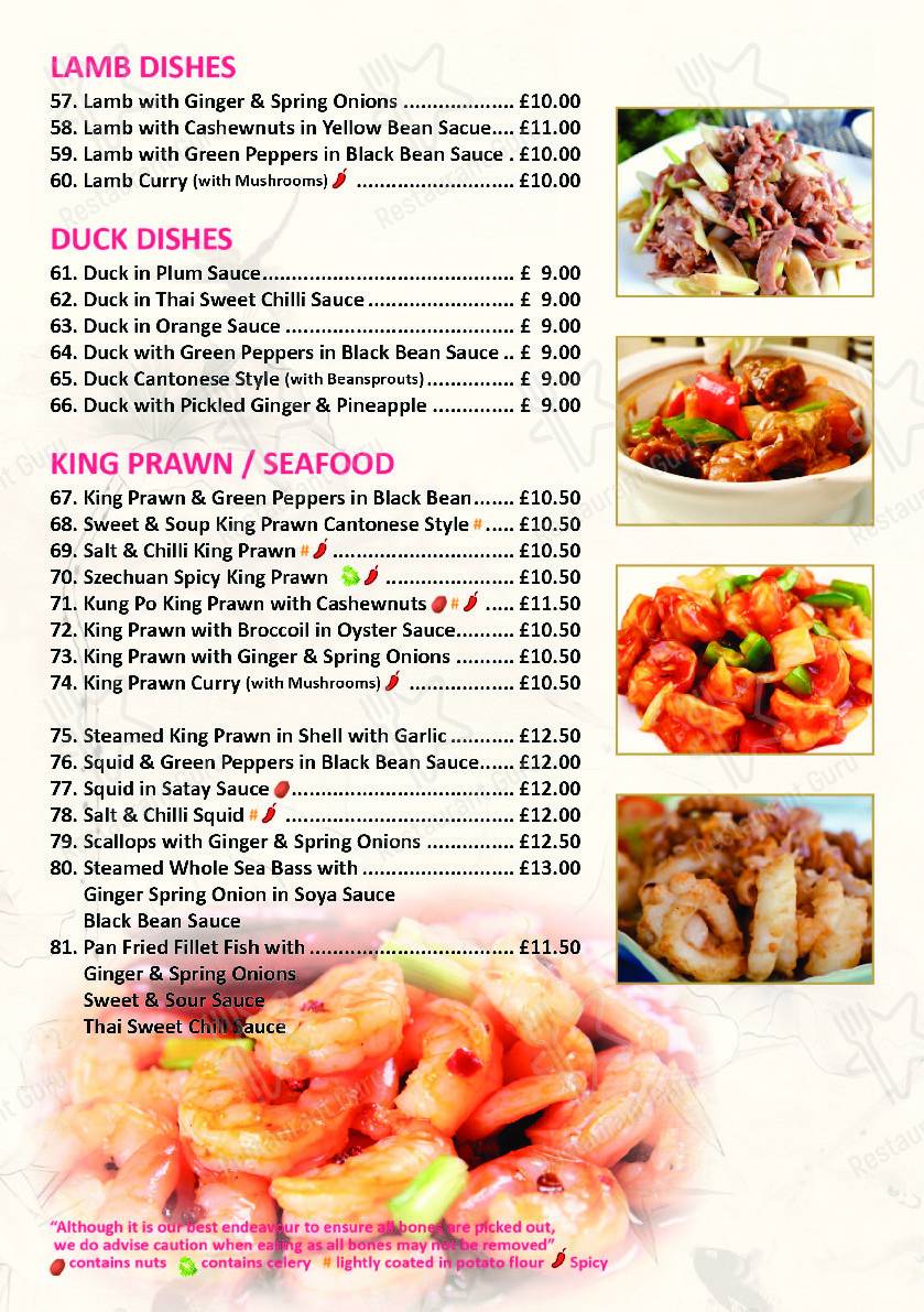 Menu at Sun Wah fast food, Rossett