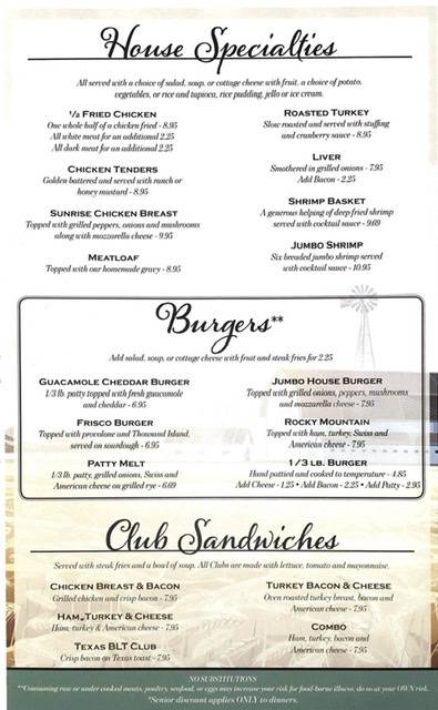 Menu at Sunrise Family Restaurant, Loves Park, N Alpine Rd