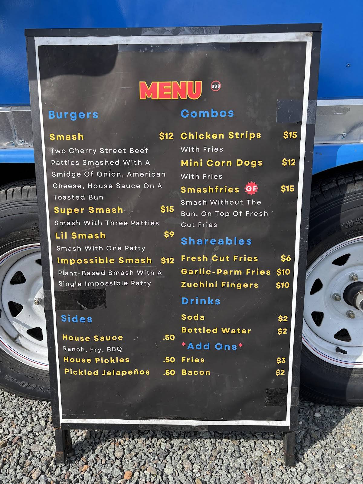 Menu at Super Smash Burger, Talent