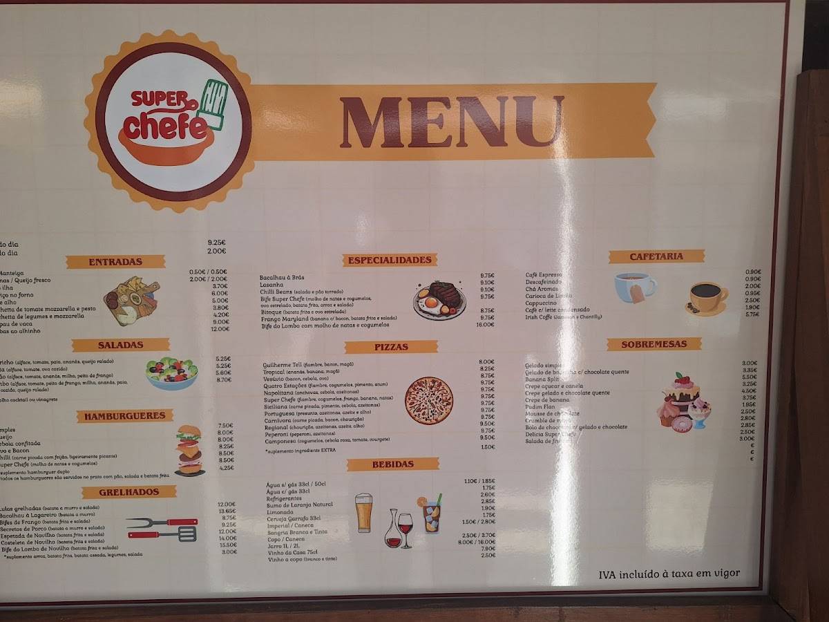 Menu at Super chef pizzeria, Lisbon, Av. Duque de Ávila 22