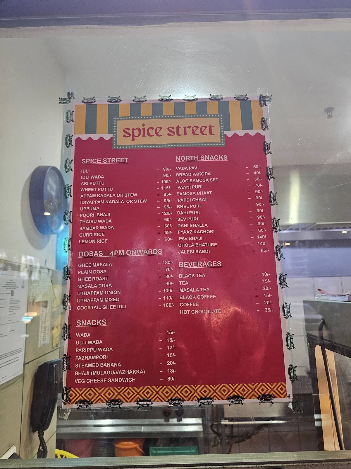 Menu at Supreme Spice Street, Kollam