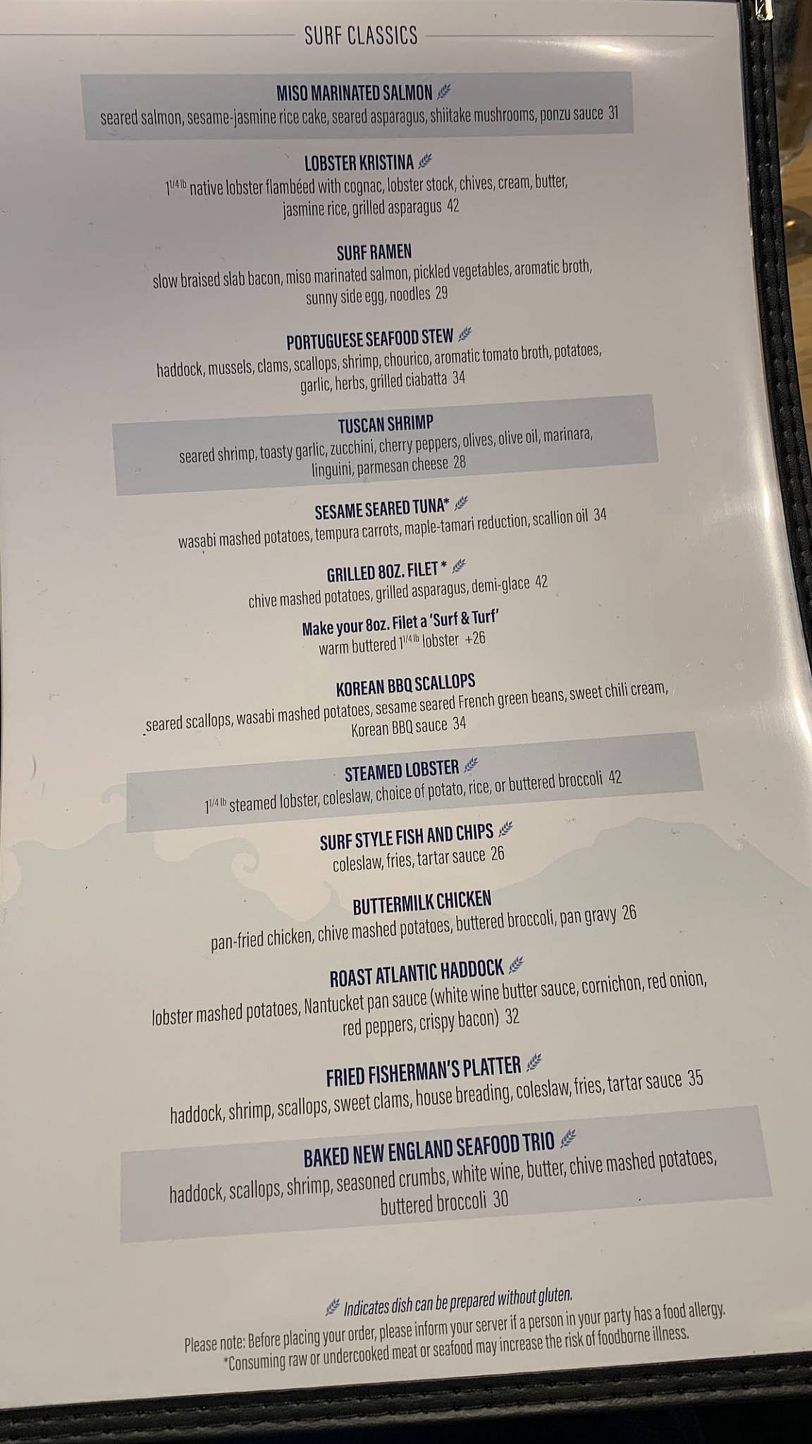 Menu at Surf Woburn restaurant, Woburn