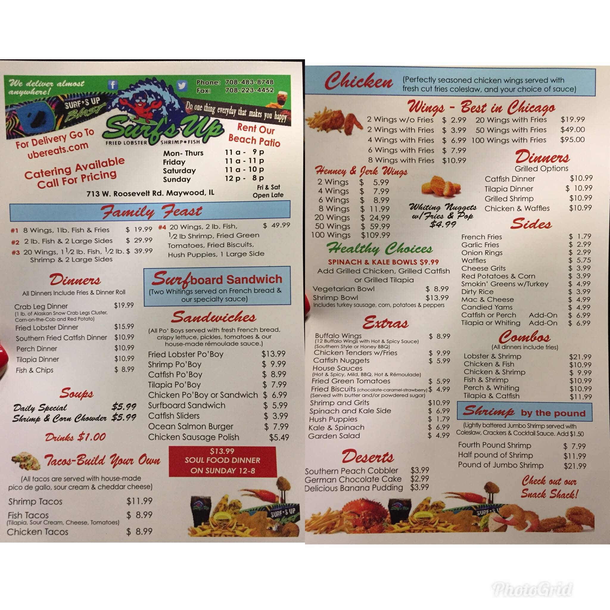 Menu at Surf's Up Maywood Chicken & Fish restaurant, Maywood, 713 ...