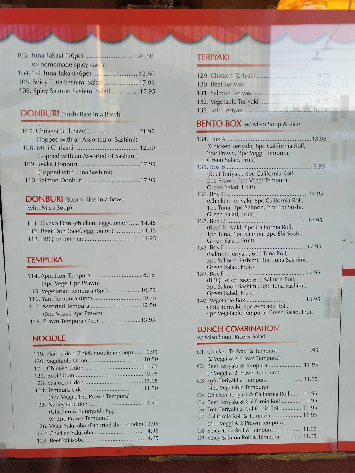 Menu at Sushi Dragon restaurant, Vancouver