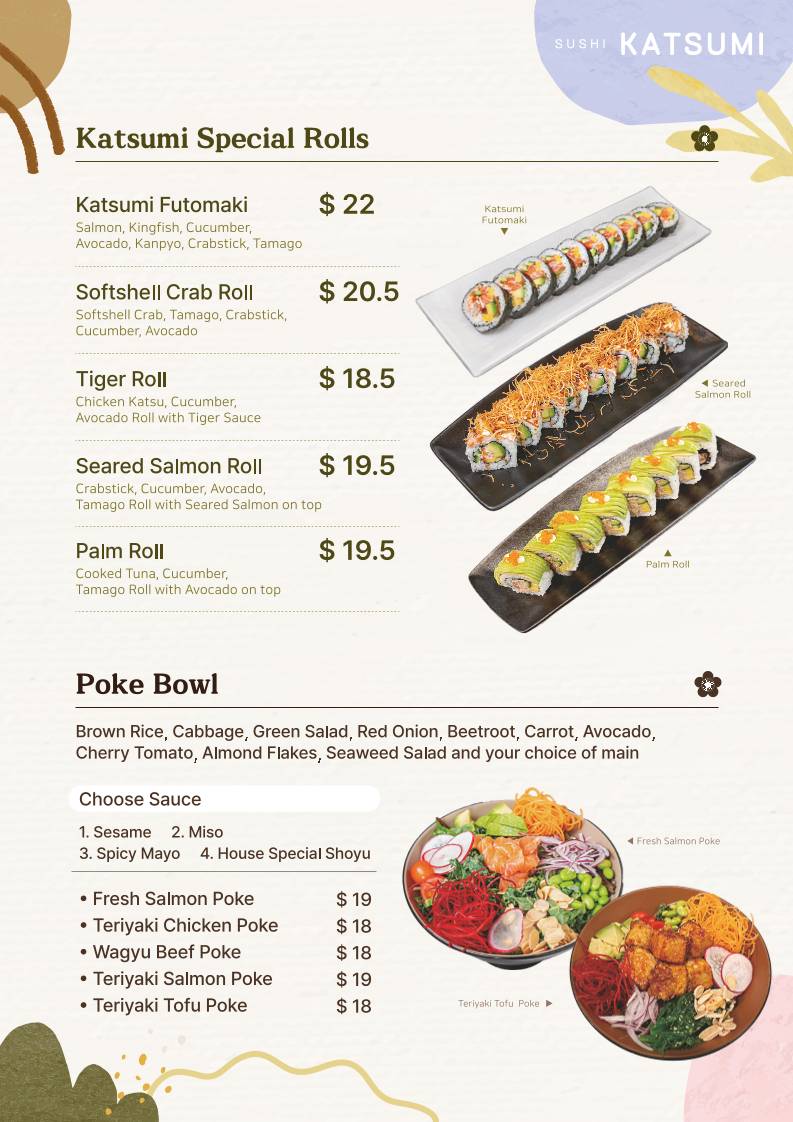 Menu at Sushi KATSUMI restaurant, Forestville