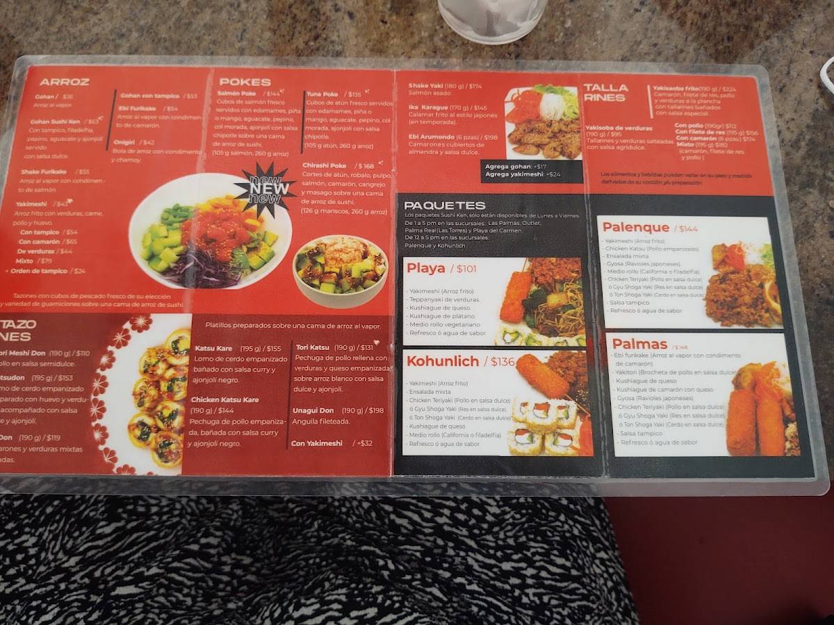 Carta del restaurante Sushi Ken, Playa del Carmen