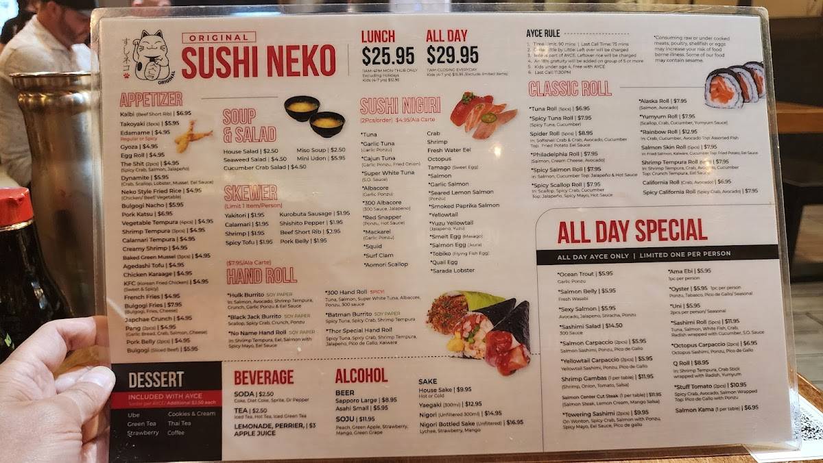 Menu at Sushi Neko restaurant, Las Vegas, W Spring Mountain Rd # 117