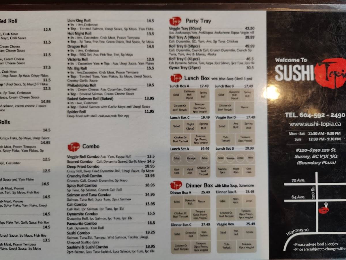 Menu at Sushi Topia restaurant, Surrey