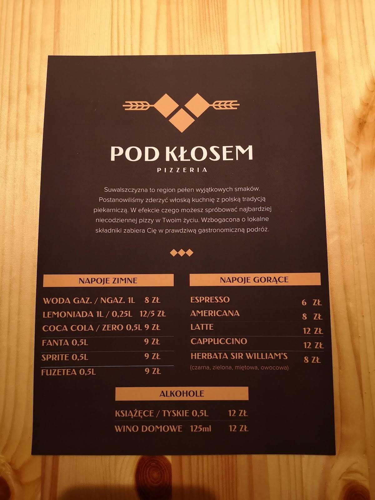Menu at Pizzeria Pod Kłosem, Suwalki