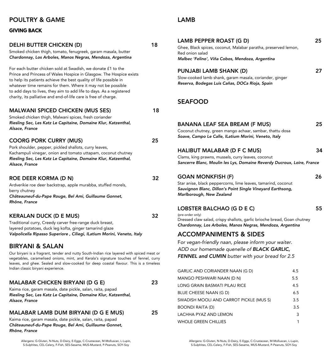 Menu at Swadish by Ajay Kumar restaurant, Glasgow