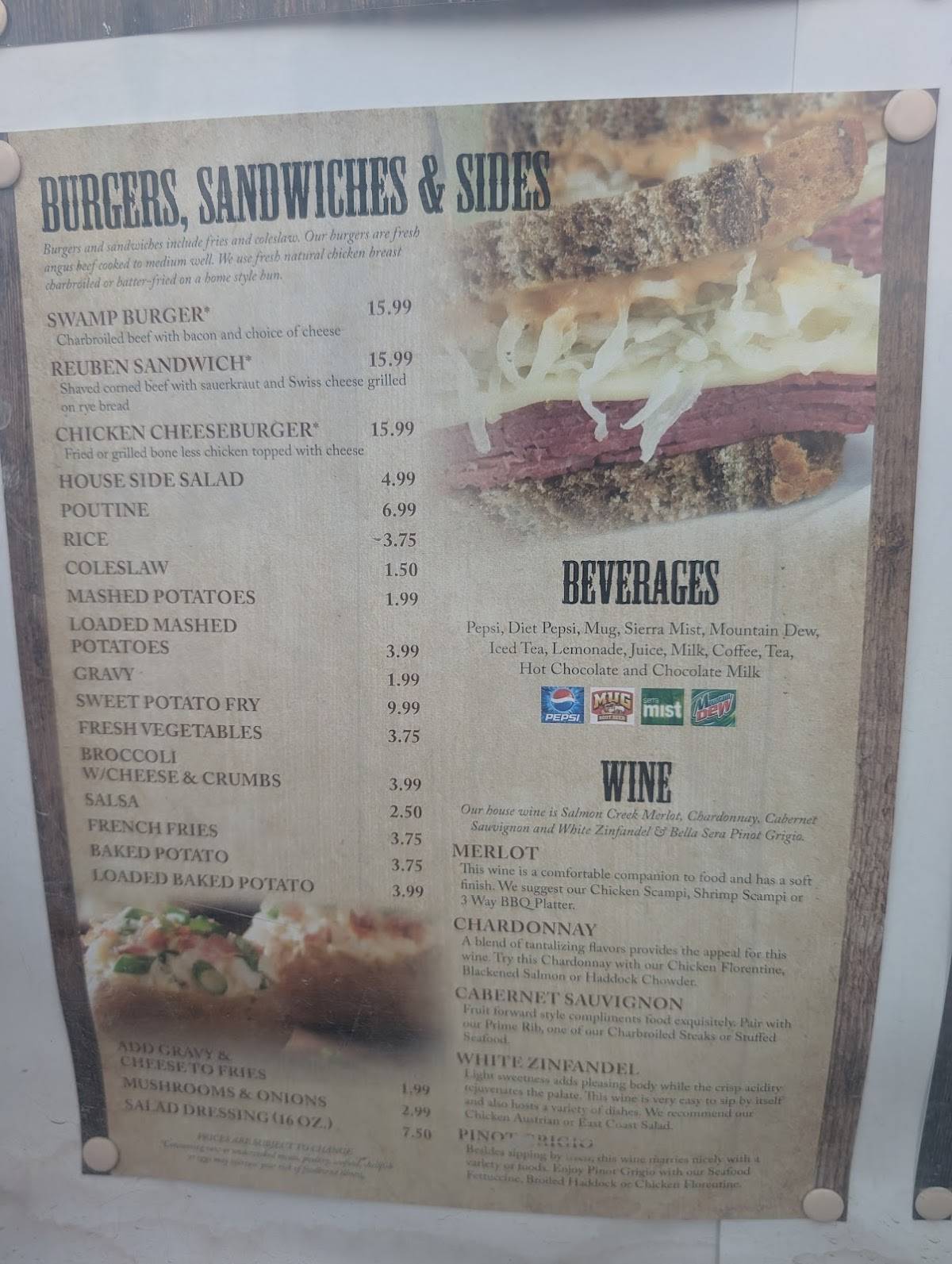 Menu at Swamp Buck Restaurant & Lounge, Fort Kent