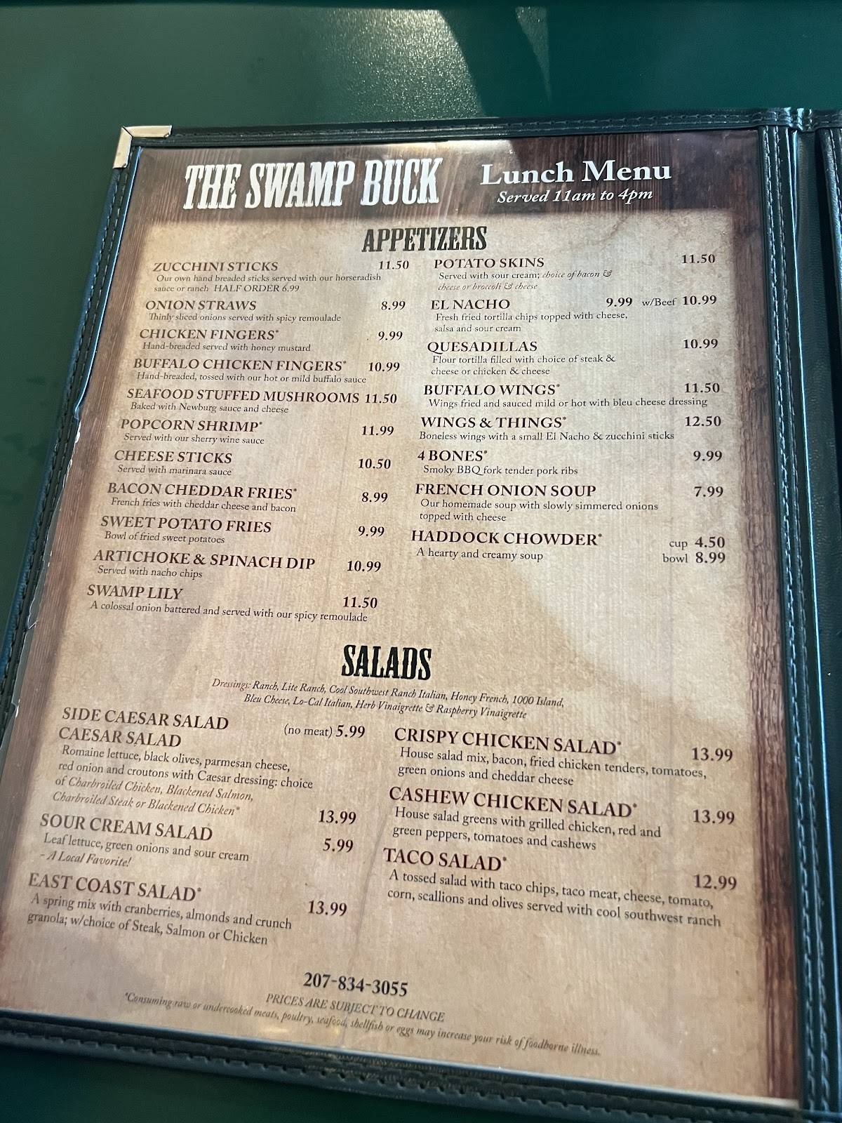 Menu at Swamp Buck Restaurant & Lounge, Fort Kent