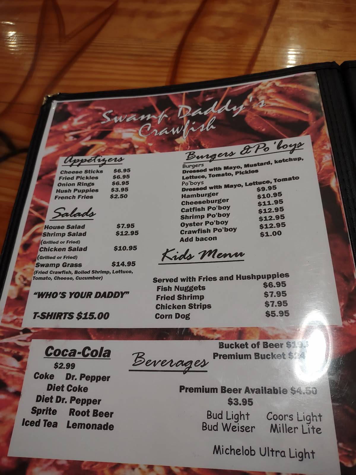 Menu at Swamp Daddy's restaurant, Alexandria, 55 MacArthur Dr
