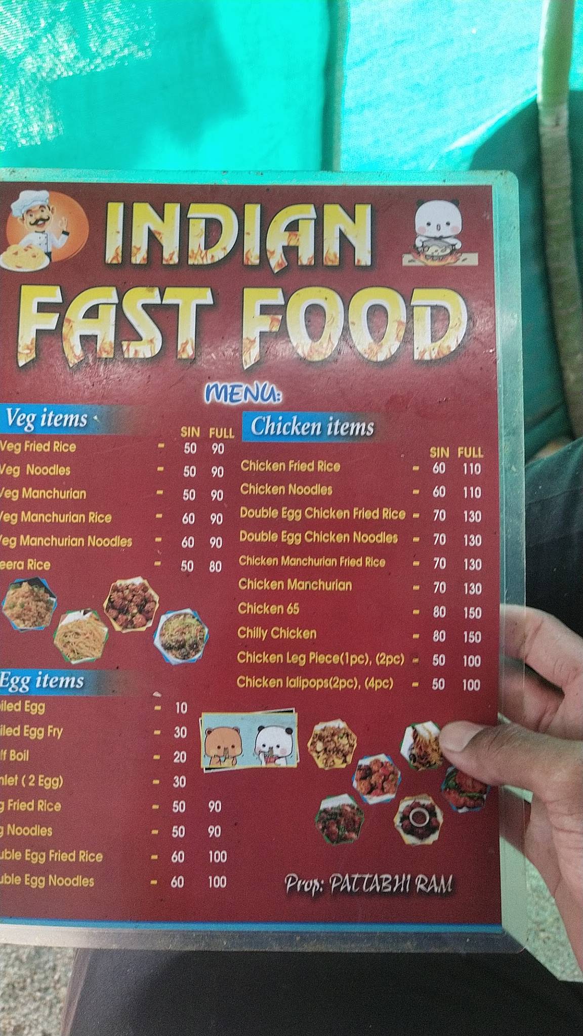 Menu at Swathi bar restaurant and bismilla pan shop, India