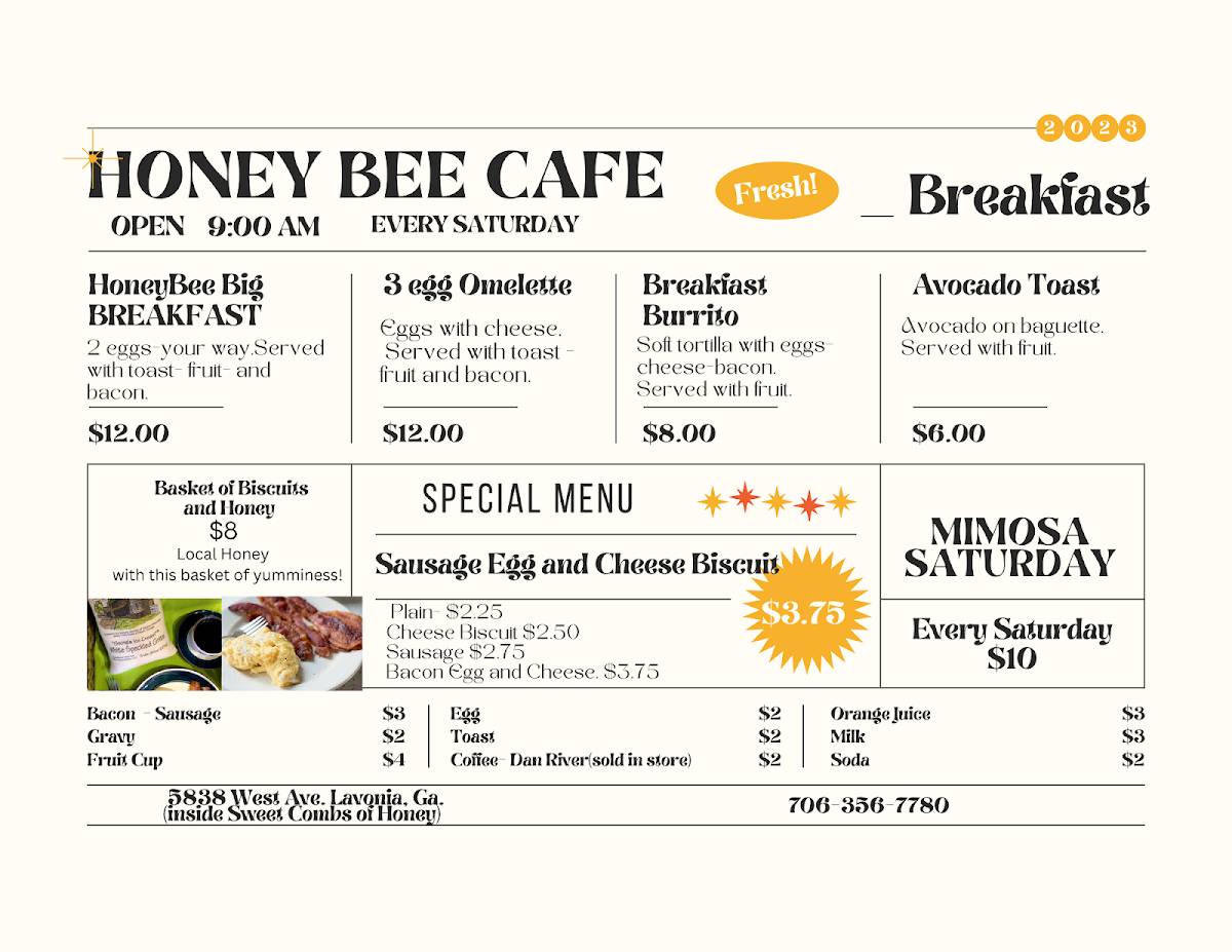 Menu at Sweet Combs of Honey cafe, Lavonia