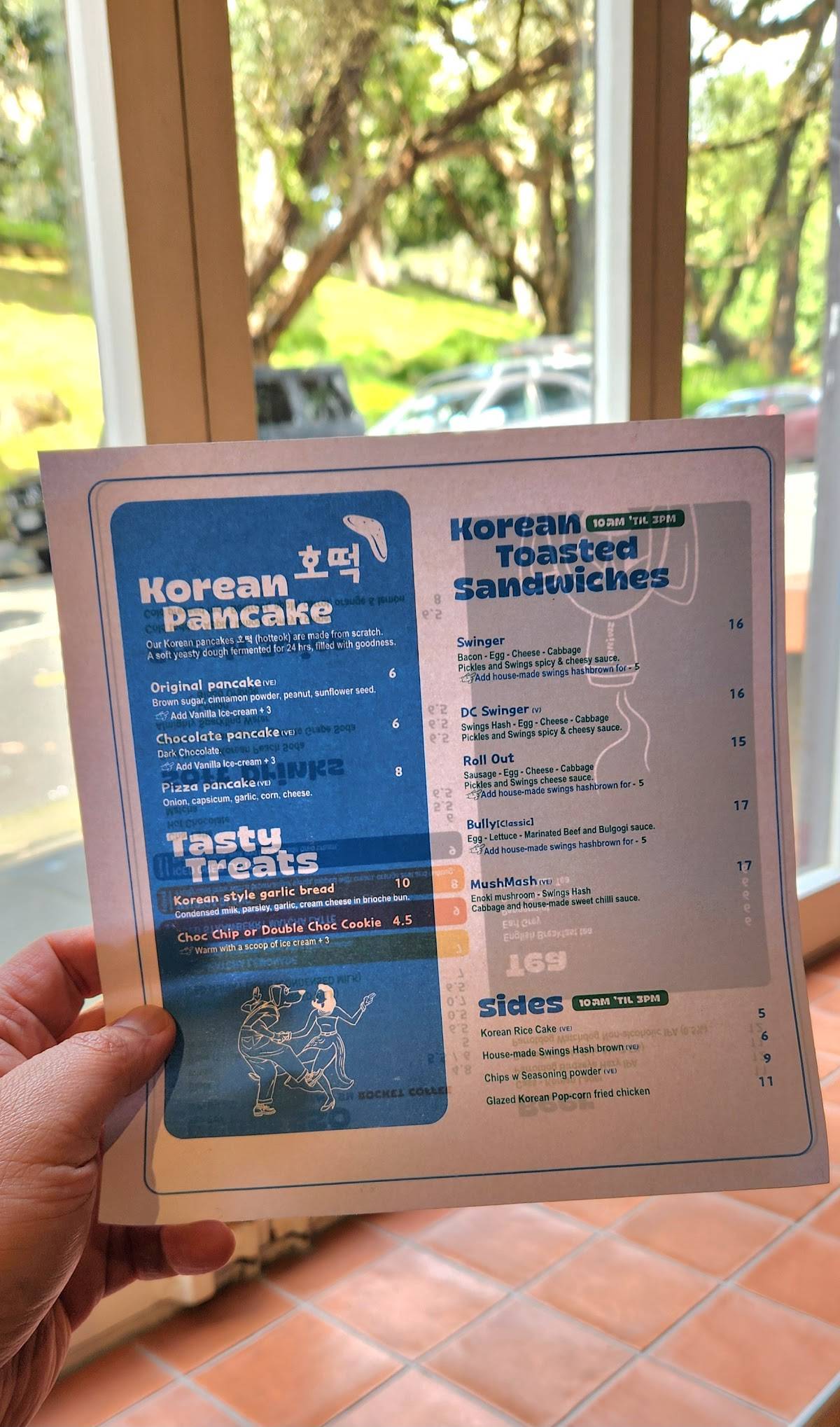 Menu at Swings restaurant, Auckland