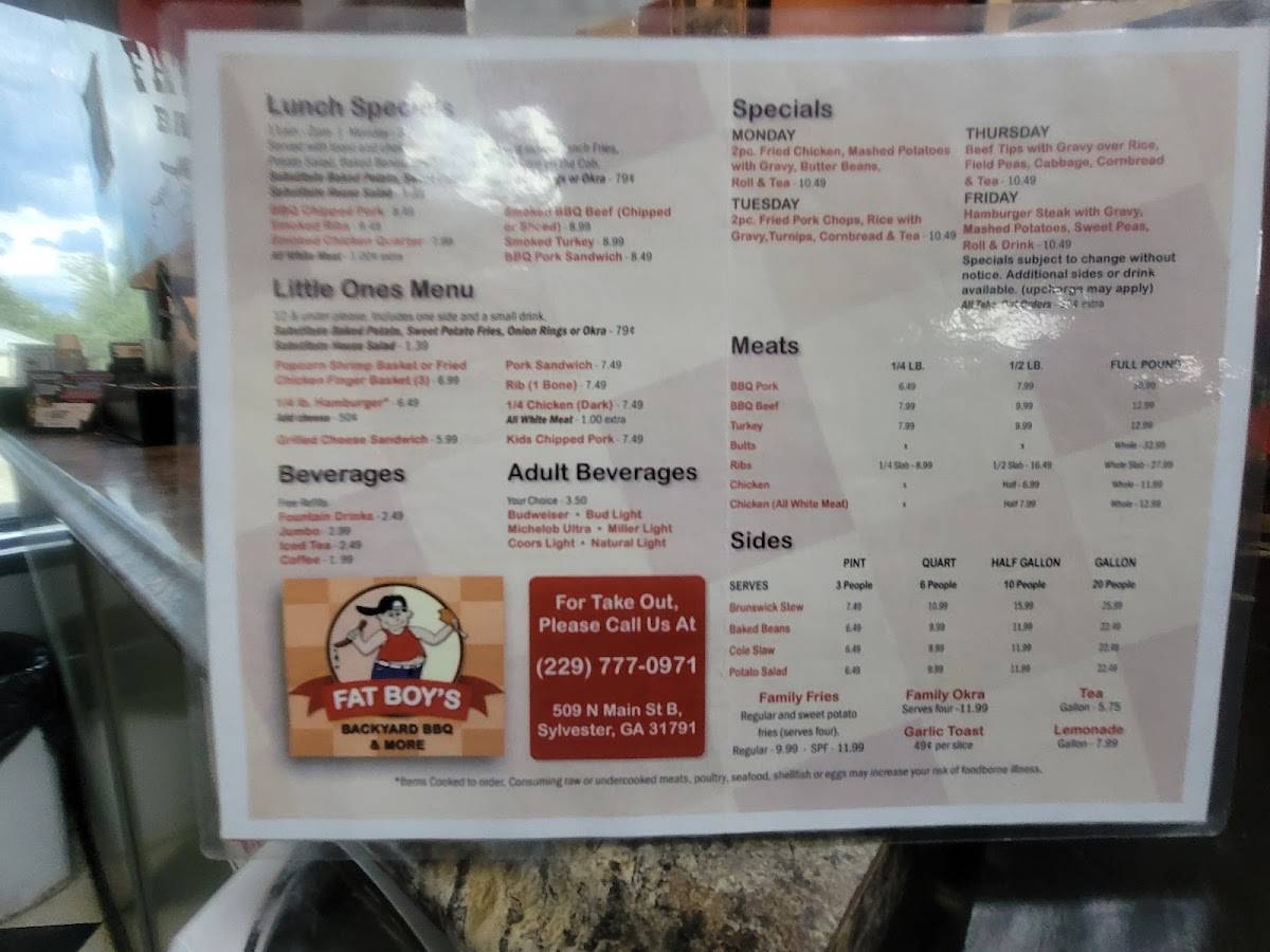 Menu at Fat Boy's Backyard BBQ & More, Sylvester
