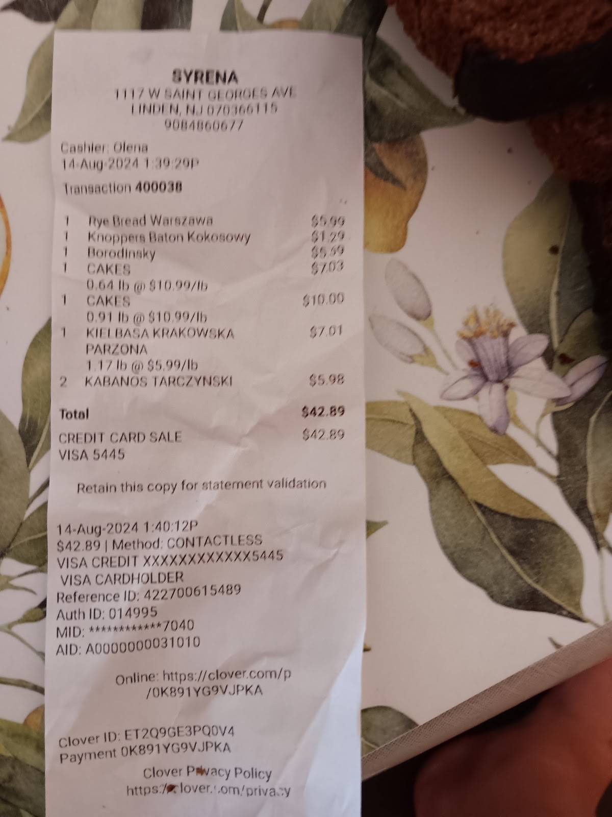 Menu at Syrena Polish Deli restaurant, Linden