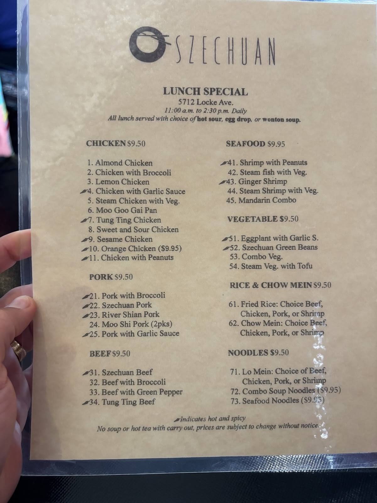 Menu at Szechuan Chinese Restaurant, Fort Worth, Locke Ave