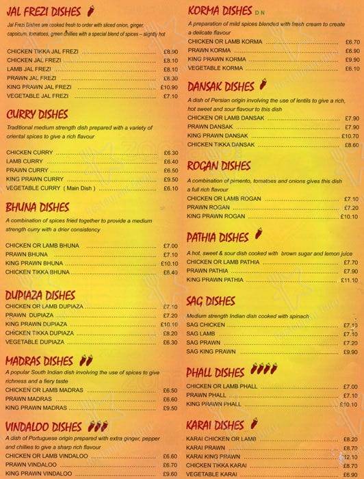 Menu at T Raj restaurant, Coulsdon