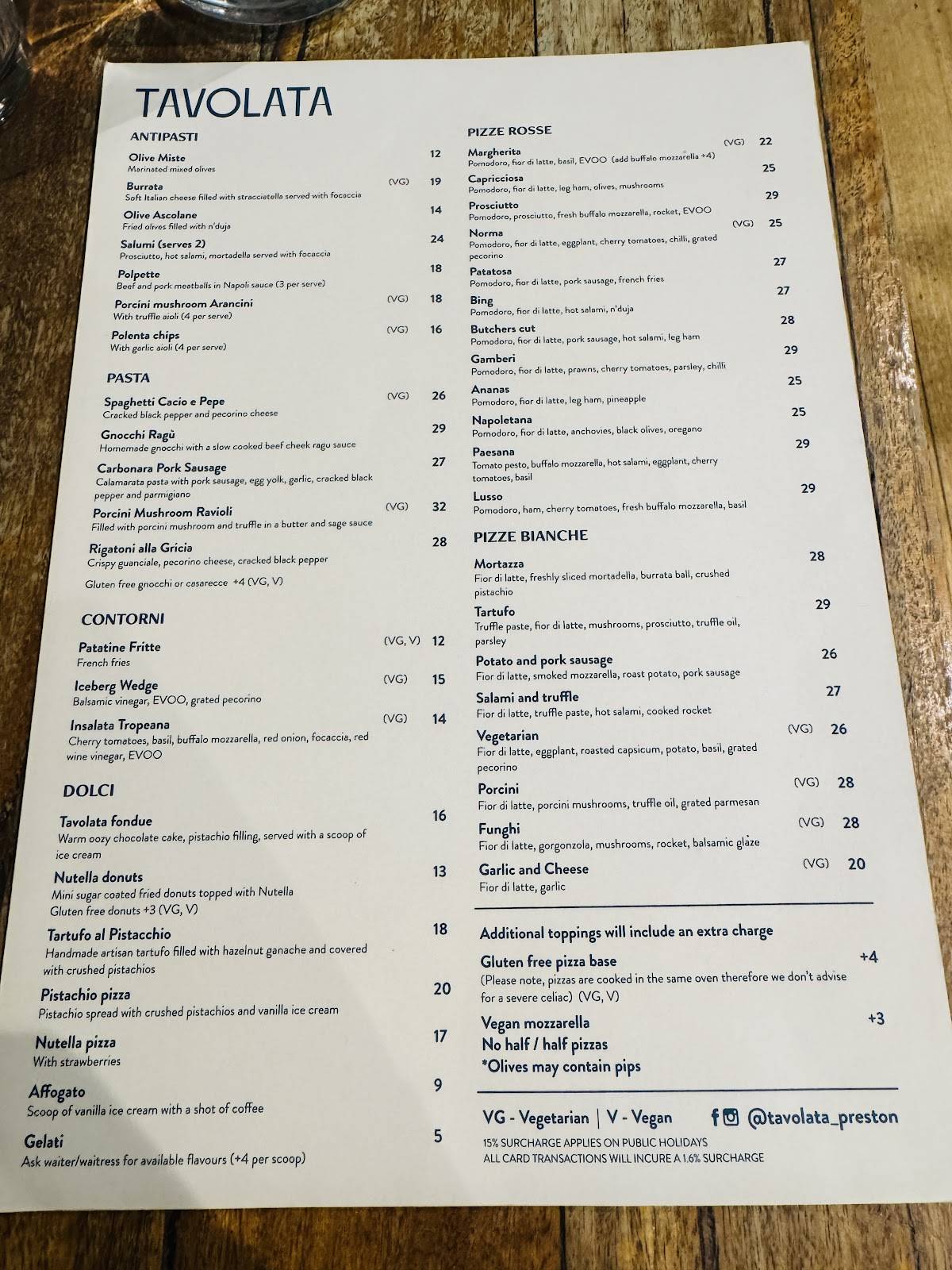 Menu at TAVOLATA restaurant, Preston