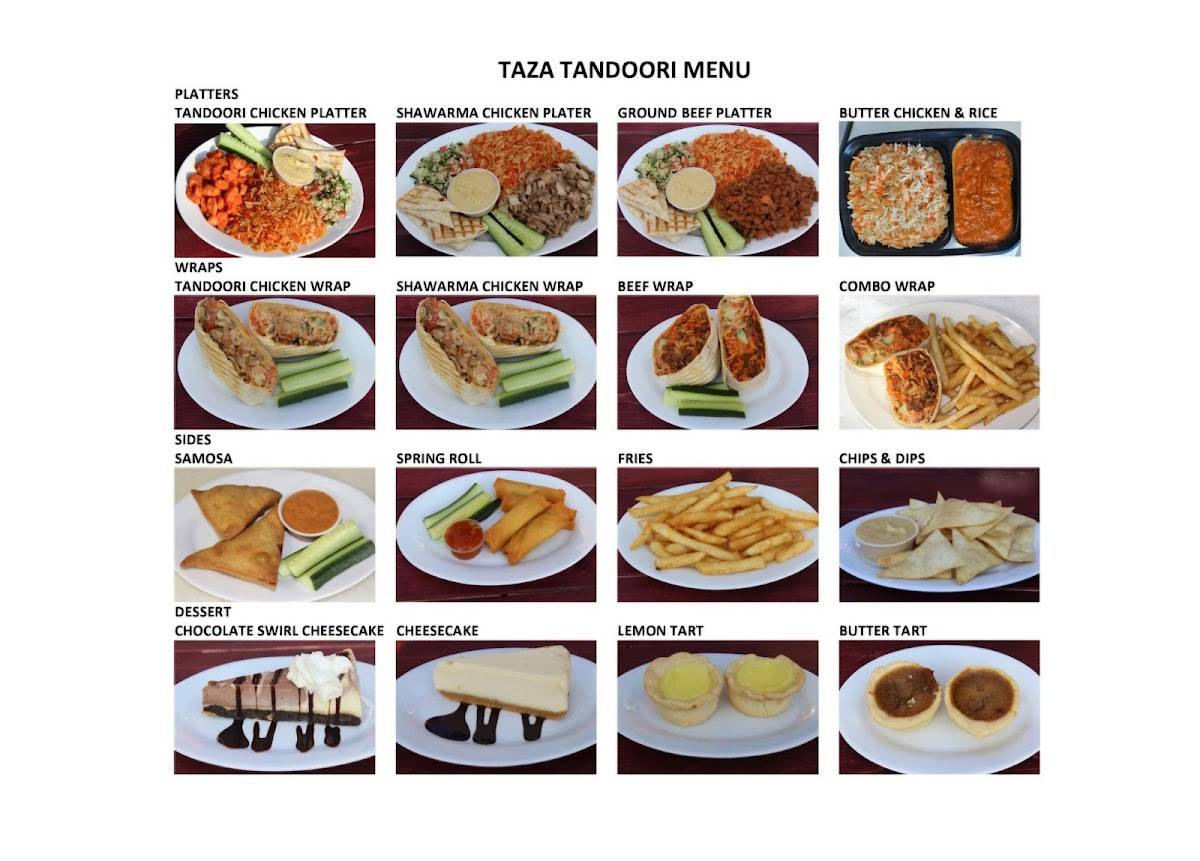 Menu at TAZA TANDOORI restaurant, Sarnia