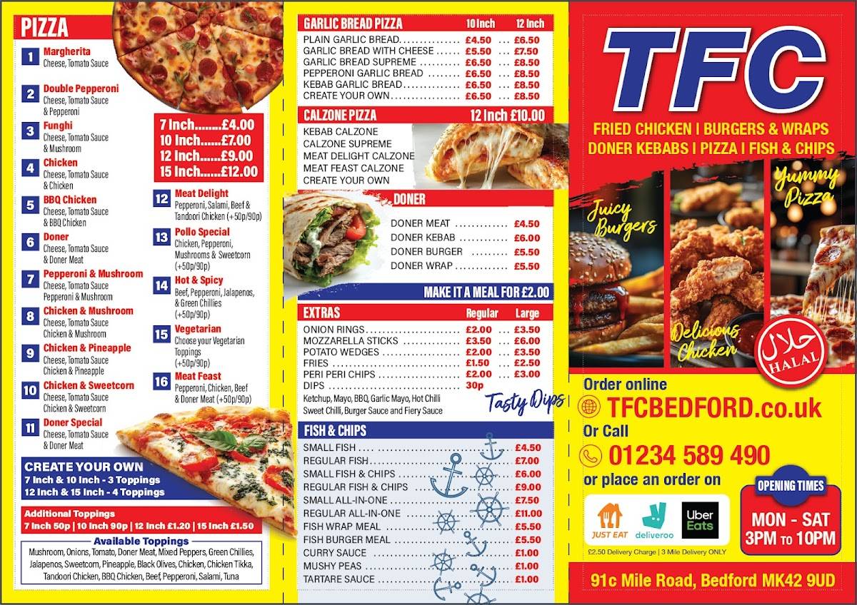 Menu at TFC Bedford restaurant, Bedford