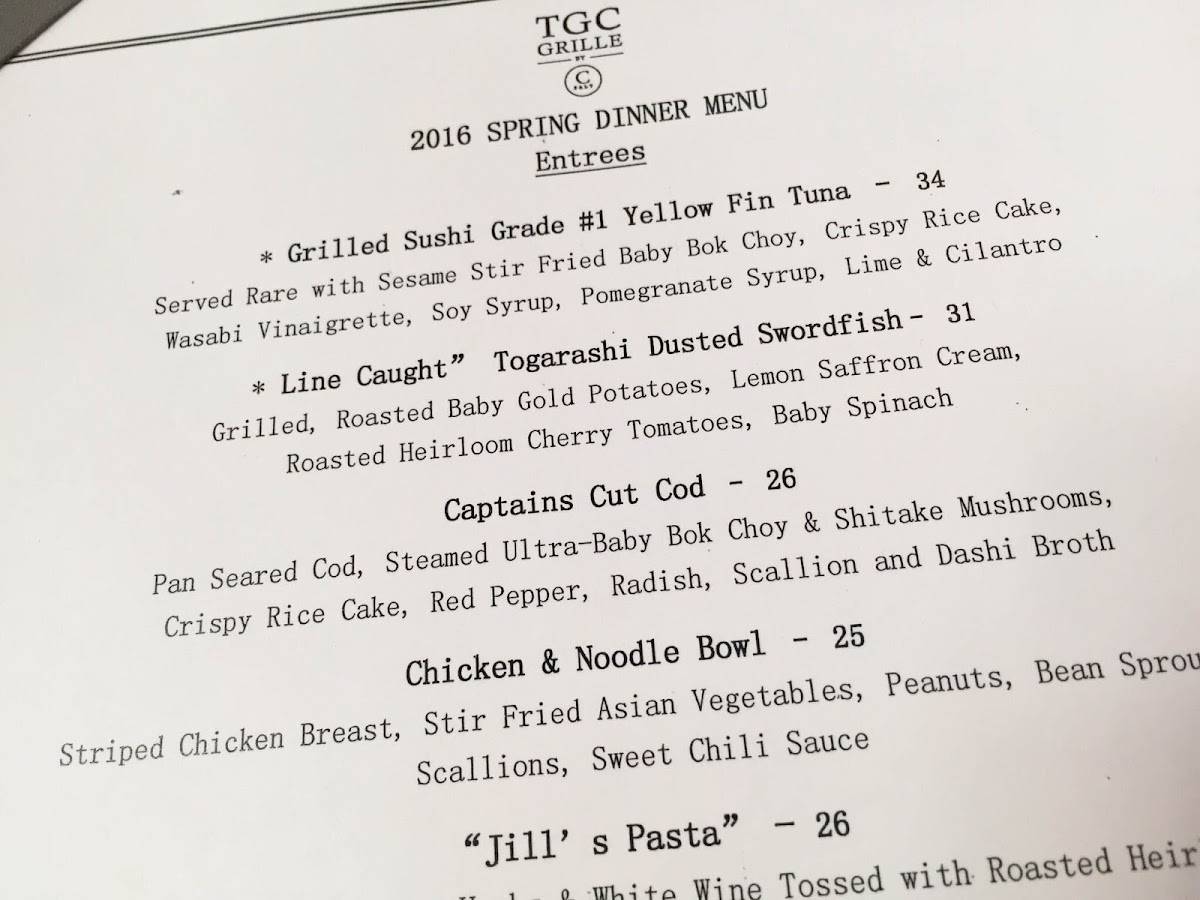 Carta del pub y bar TGC Grille By C Salt, Falmouth