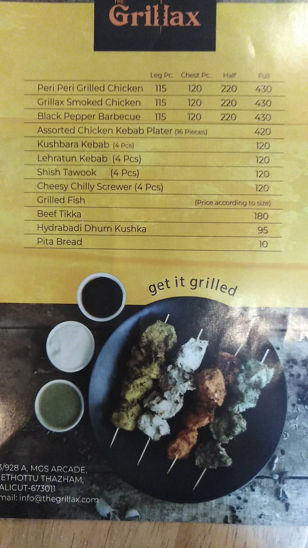 Menu at THE Grillax Methottuthazham, Kozhikode, Pottammal ...
