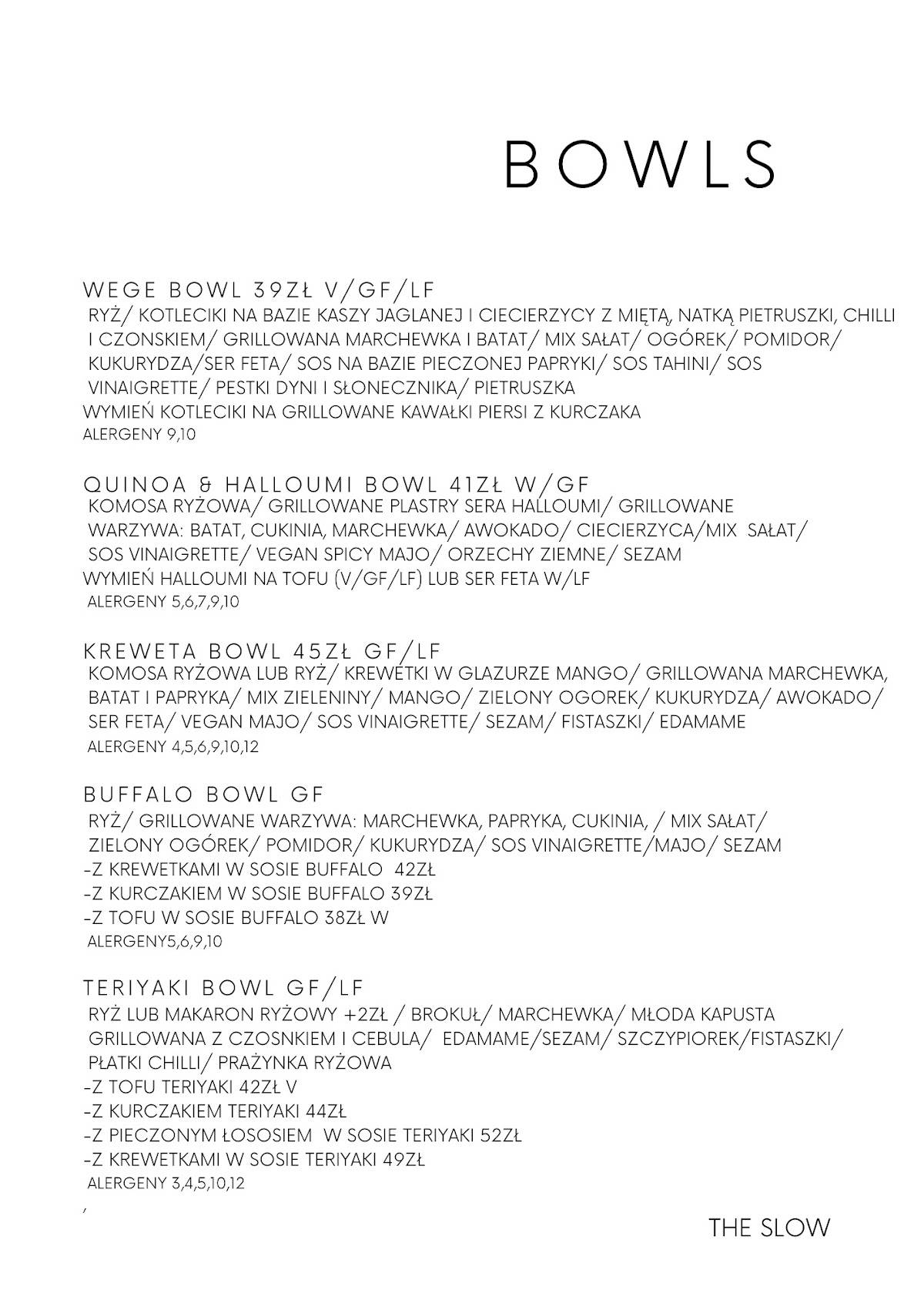 Menu at THE SLOW restaurant, Krotoszyn