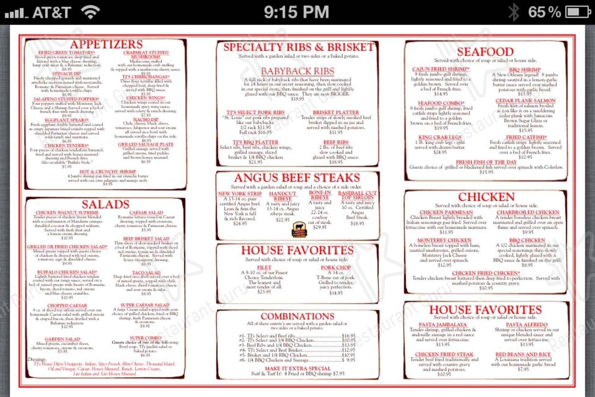 Menu at TJ Ribs - Siegen Lane BBQ, Baton Rouge, Siegen Ln