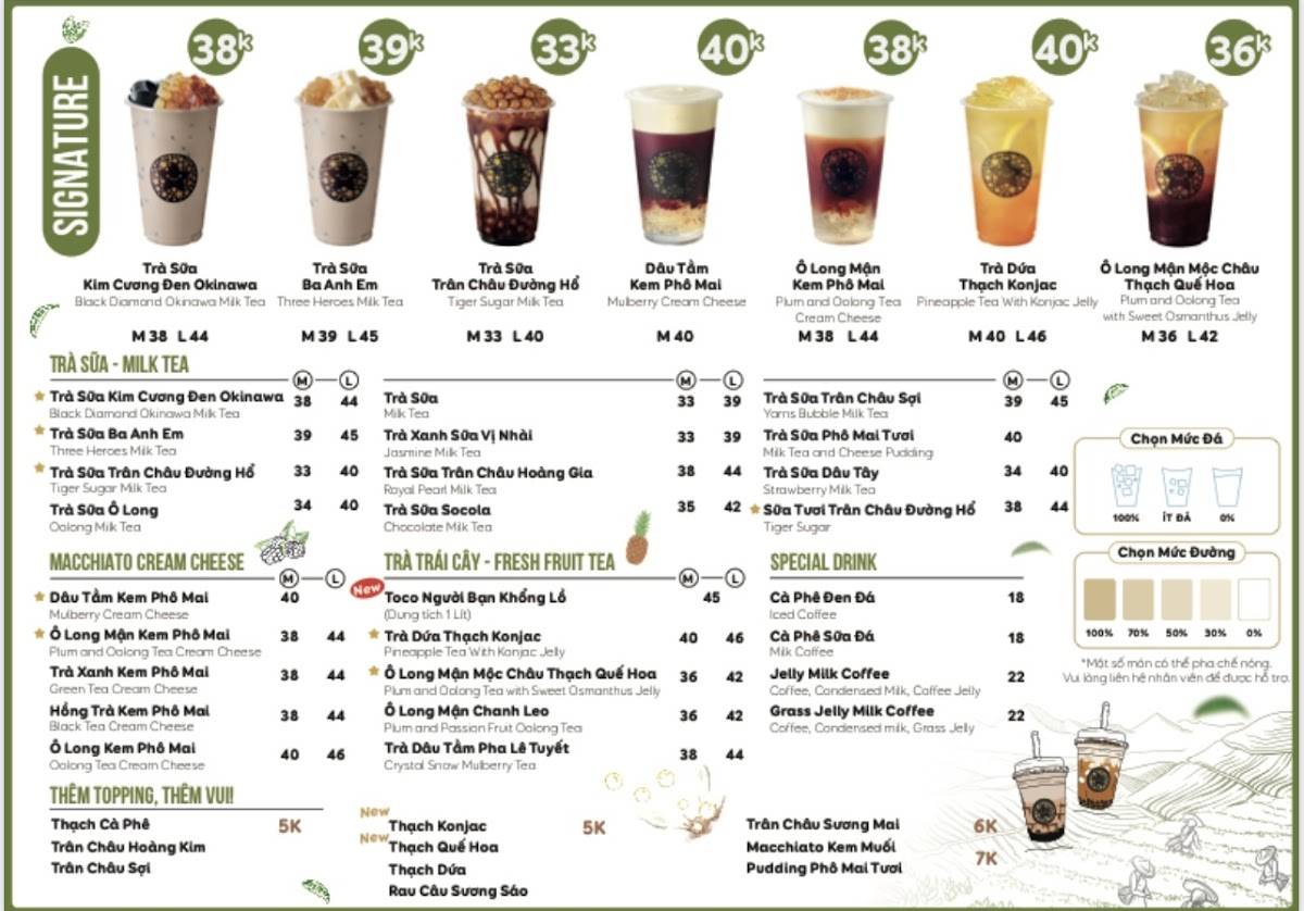 Menu at TOCOTOCO MỘC CHÂU restaurant, Vietnam